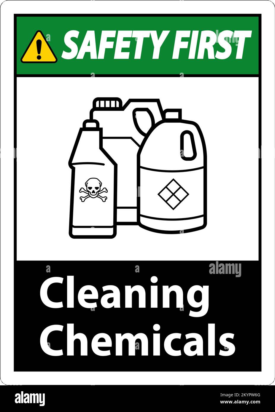 Safety First Sign Cleaning Chemicals Sign On White Background Stock ...
