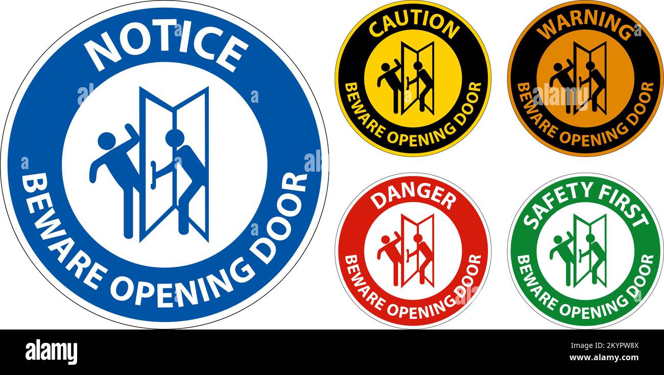 Beware Opening Door Sign On White Background Stock Vector Image & Art ...