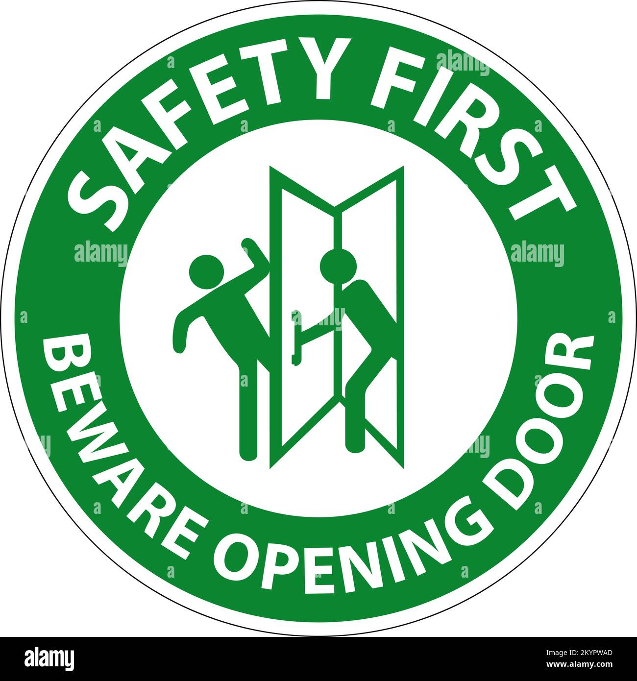 Safety First Beware Opening Door Sign On White Background Stock Vector ...