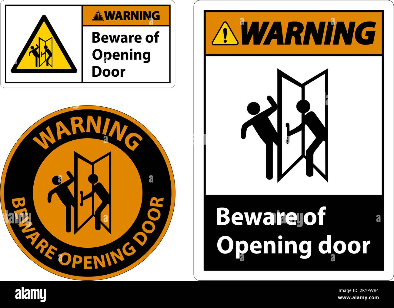 Warning Beware Opening Door Sign On White Background Stock Vector Image ...