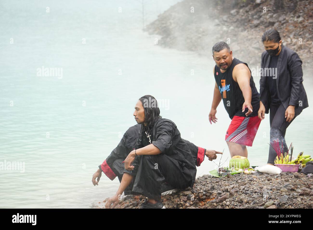 Larung sesaji (Javanese thanksgiving) Gunung Kelud. Larungan is one of ...