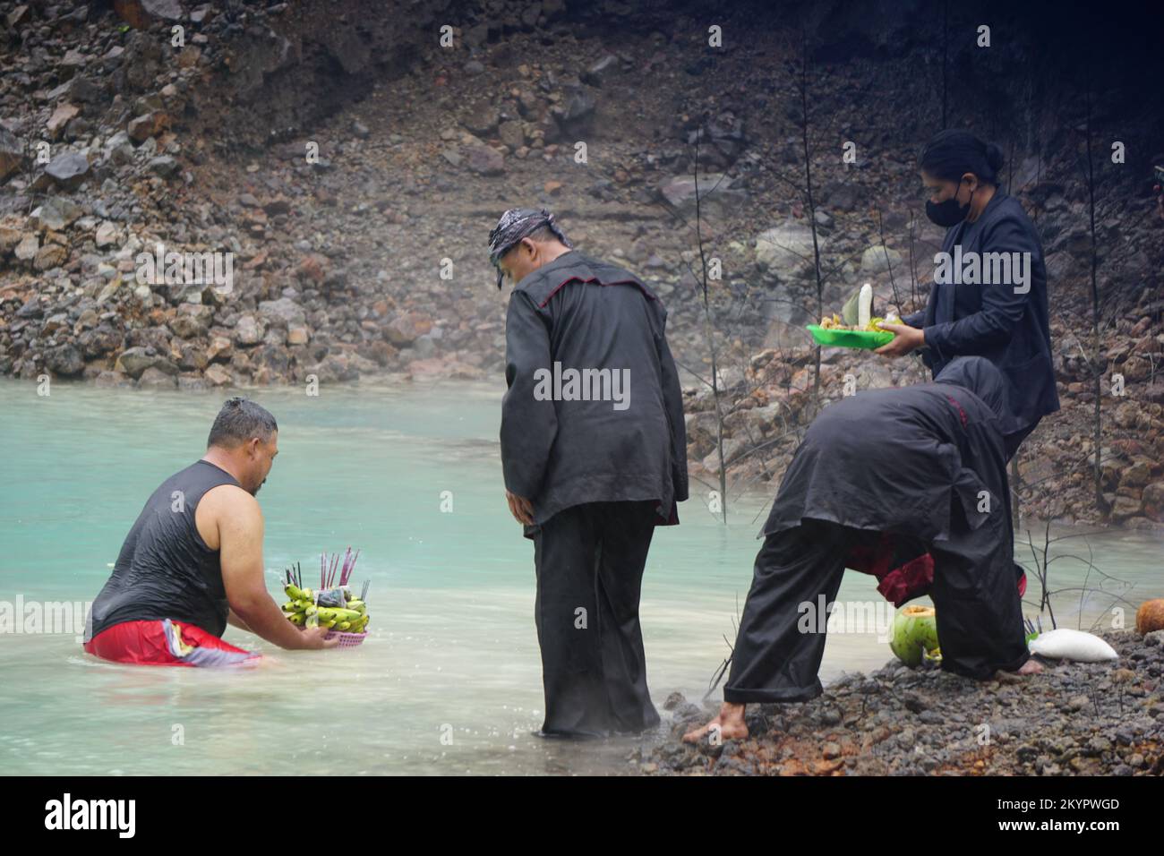 Larung sesaji (Javanese thanksgiving) Gunung Kelud. Larungan is one of ...