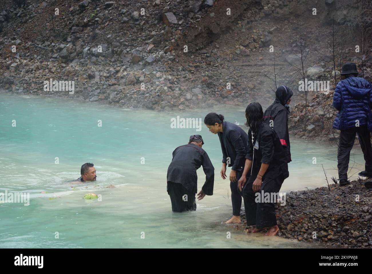 Larung sesaji (Javanese thanksgiving) Gunung Kelud. Larungan is one of ...