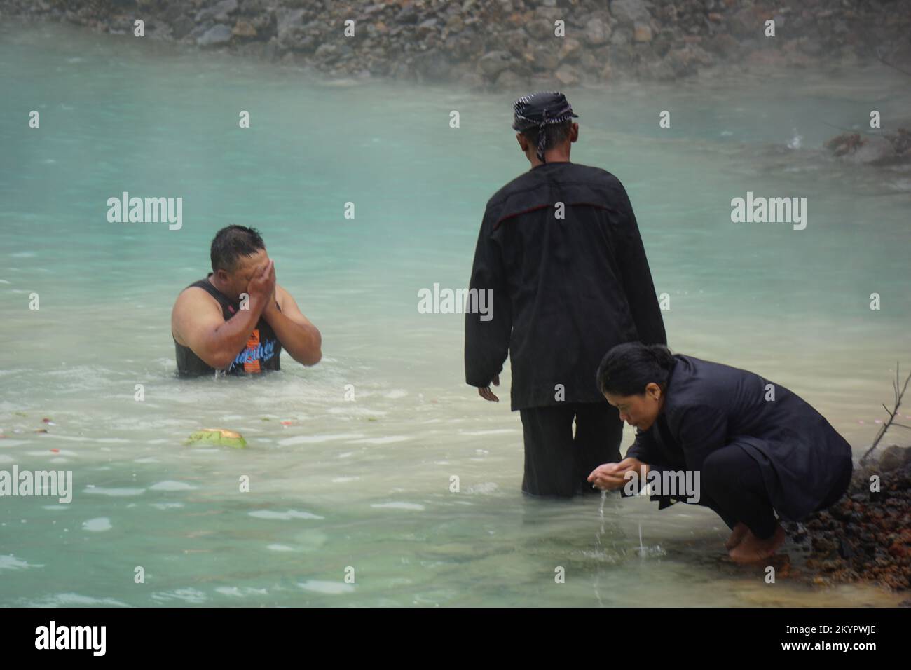 Larung sesaji (Javanese thanksgiving) Gunung Kelud. Larungan is one of ...