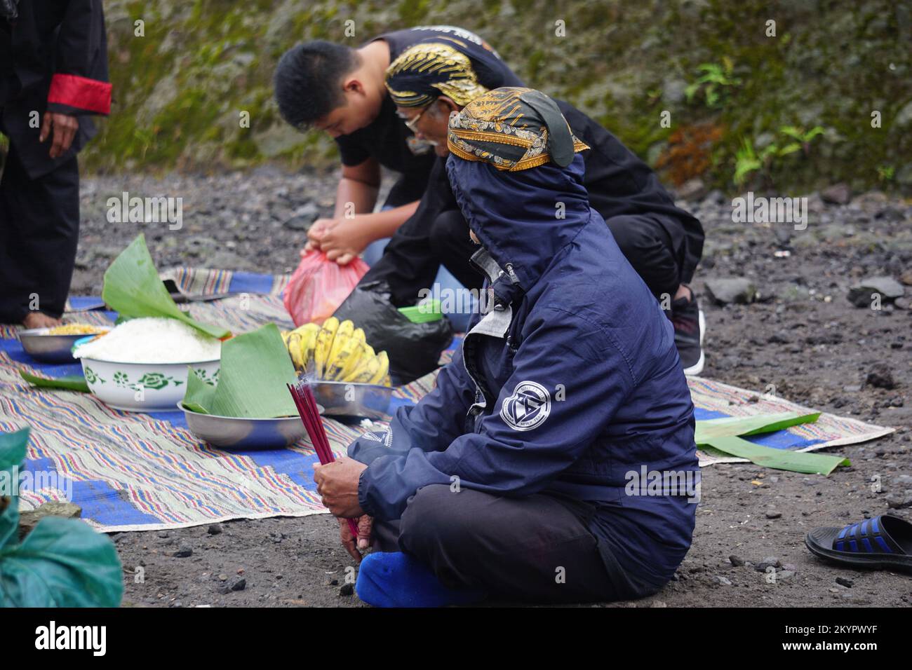 Larung sesaji (Javanese thanksgiving) Gunung Kelud. Larungan is one of ...