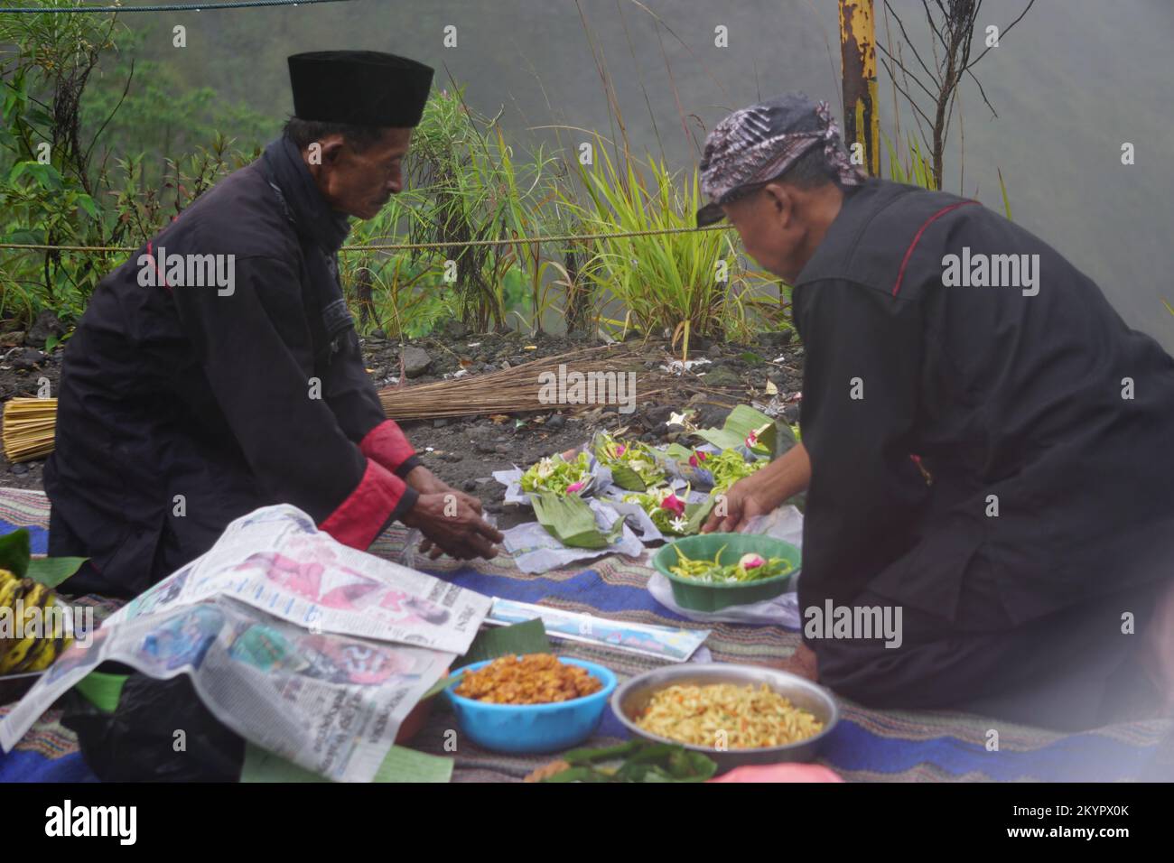 Larung sesaji (Javanese thanksgiving) Gunung Kelud. Larungan is one of ...