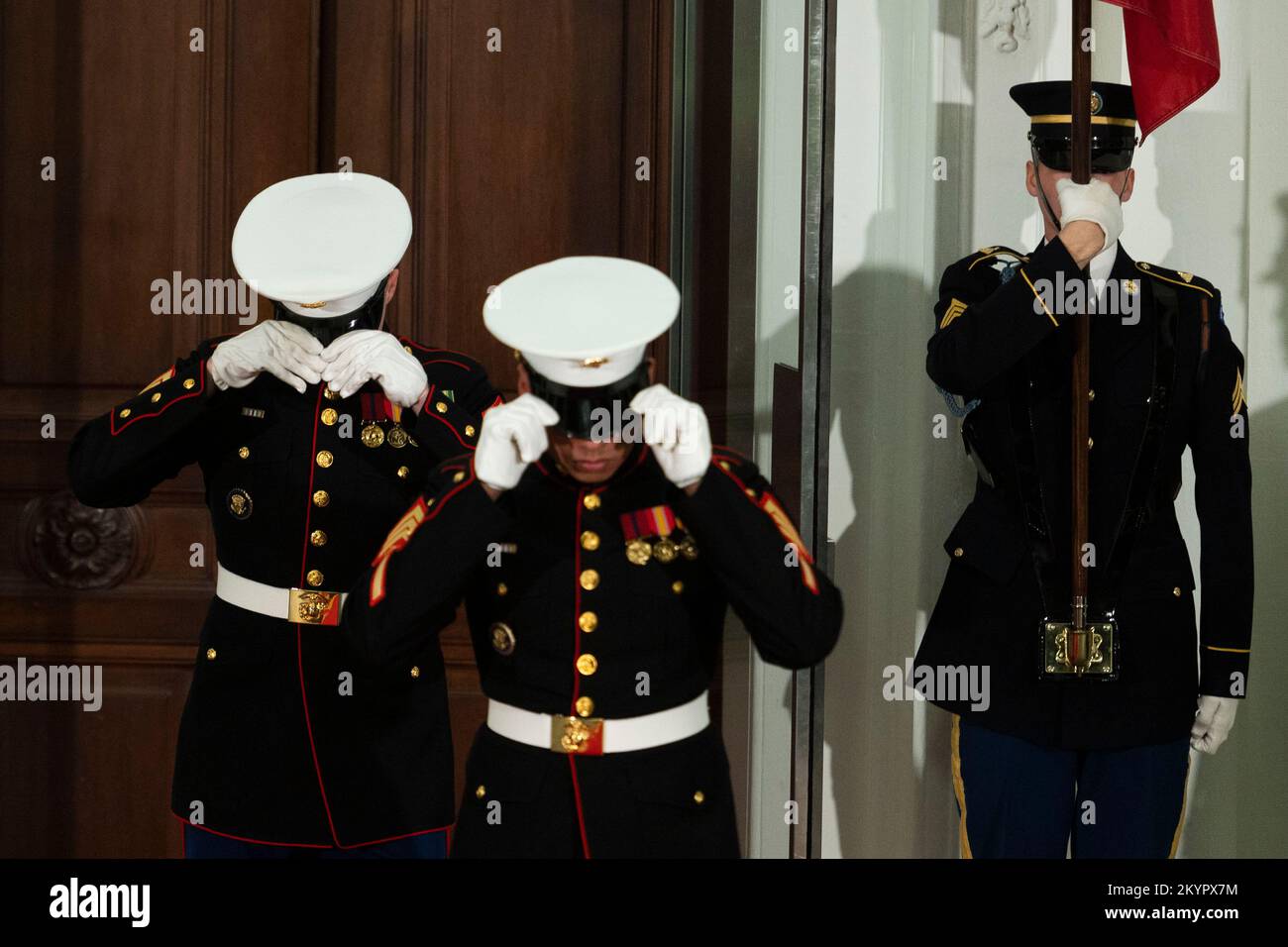 United State Marine Corps Sgt's adjust their hats prior to United ...