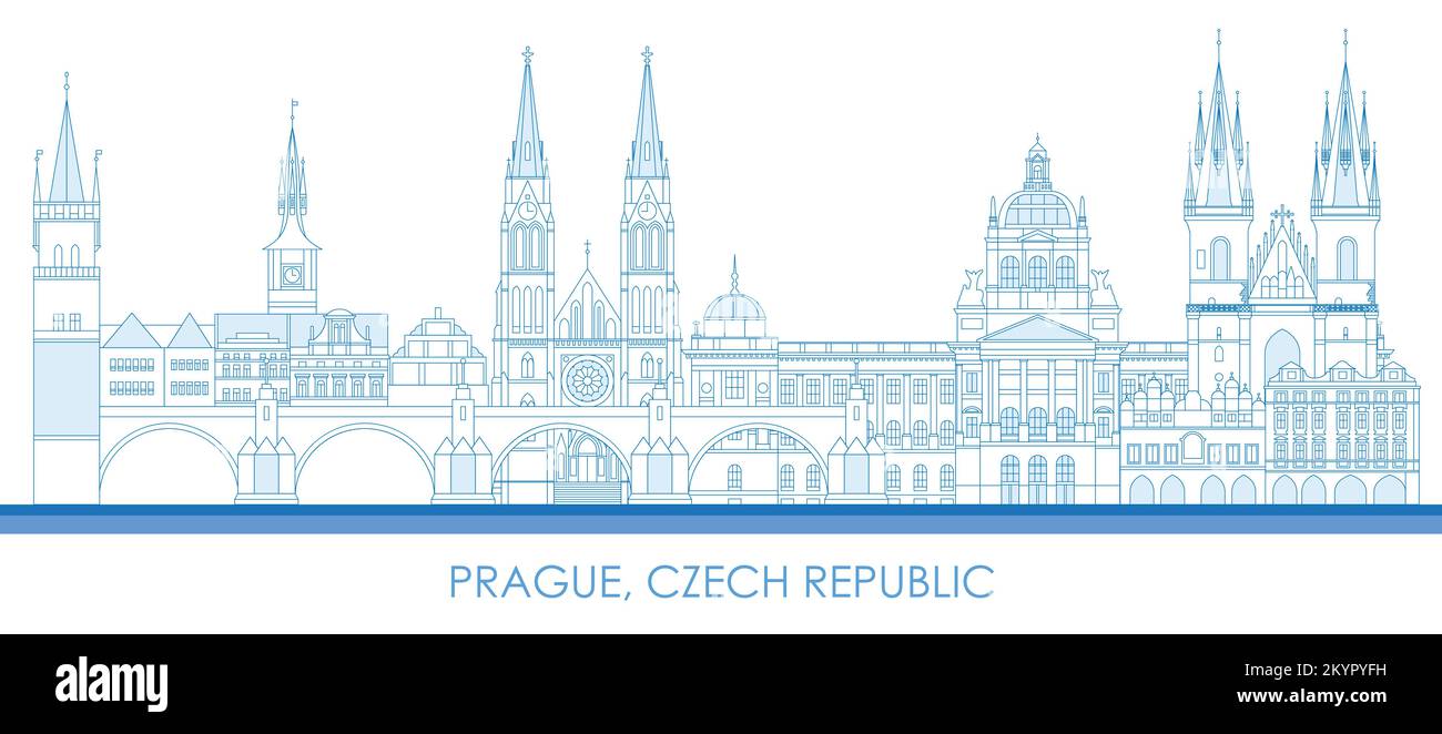 Outline Skyline panorama of city of Prague, Czech Republic - vector ...