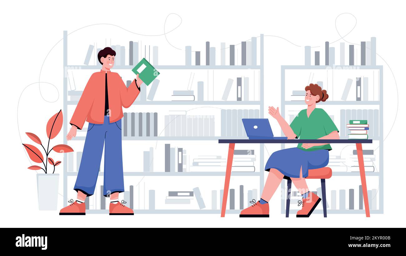 People in Library Stock Vector Image & Art - Alamy