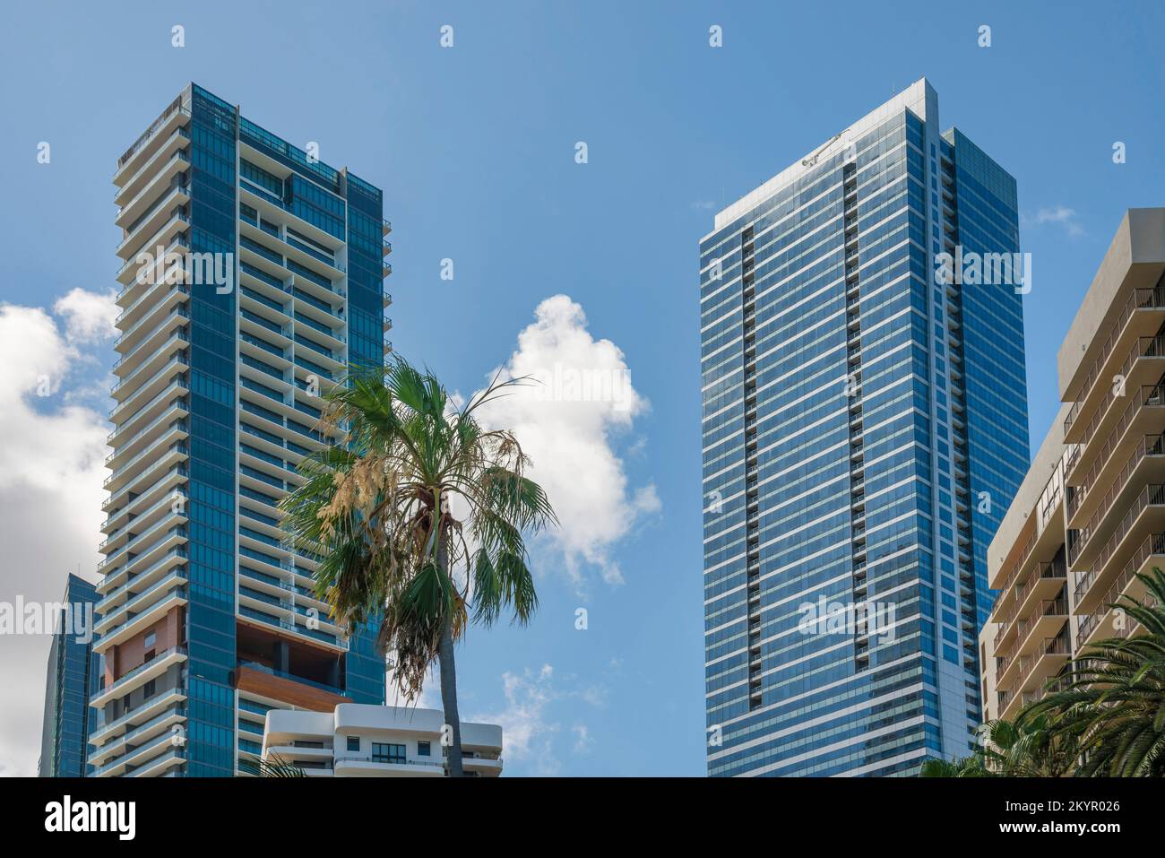 Views of high-rise condos at Miami, Florida under the sky background ...