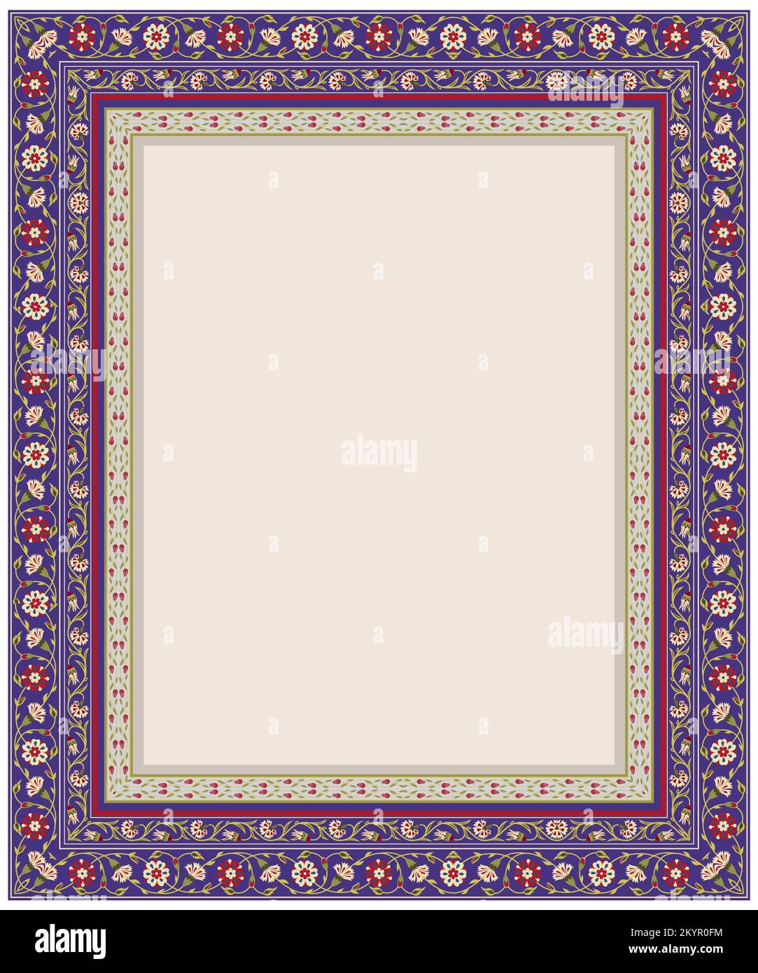 Seamless borders with various whimsical flowers border frame. Central ...