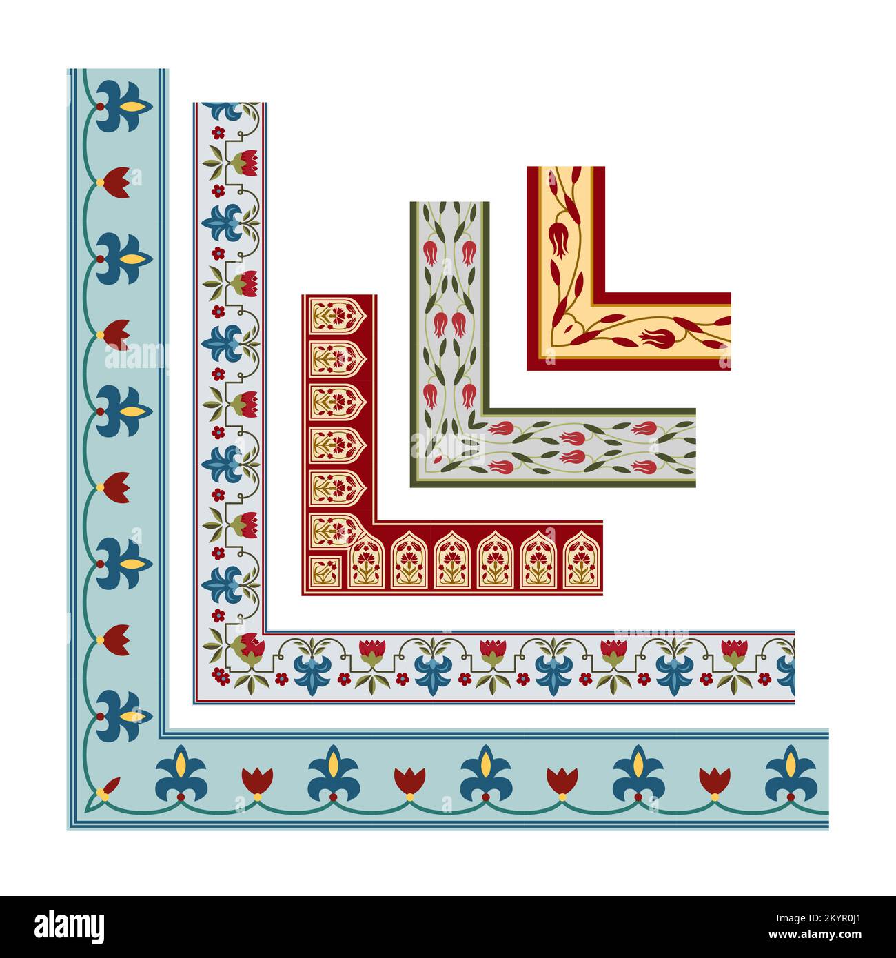 Set of decorative seamless Mughal motif ornamental border with corner ...