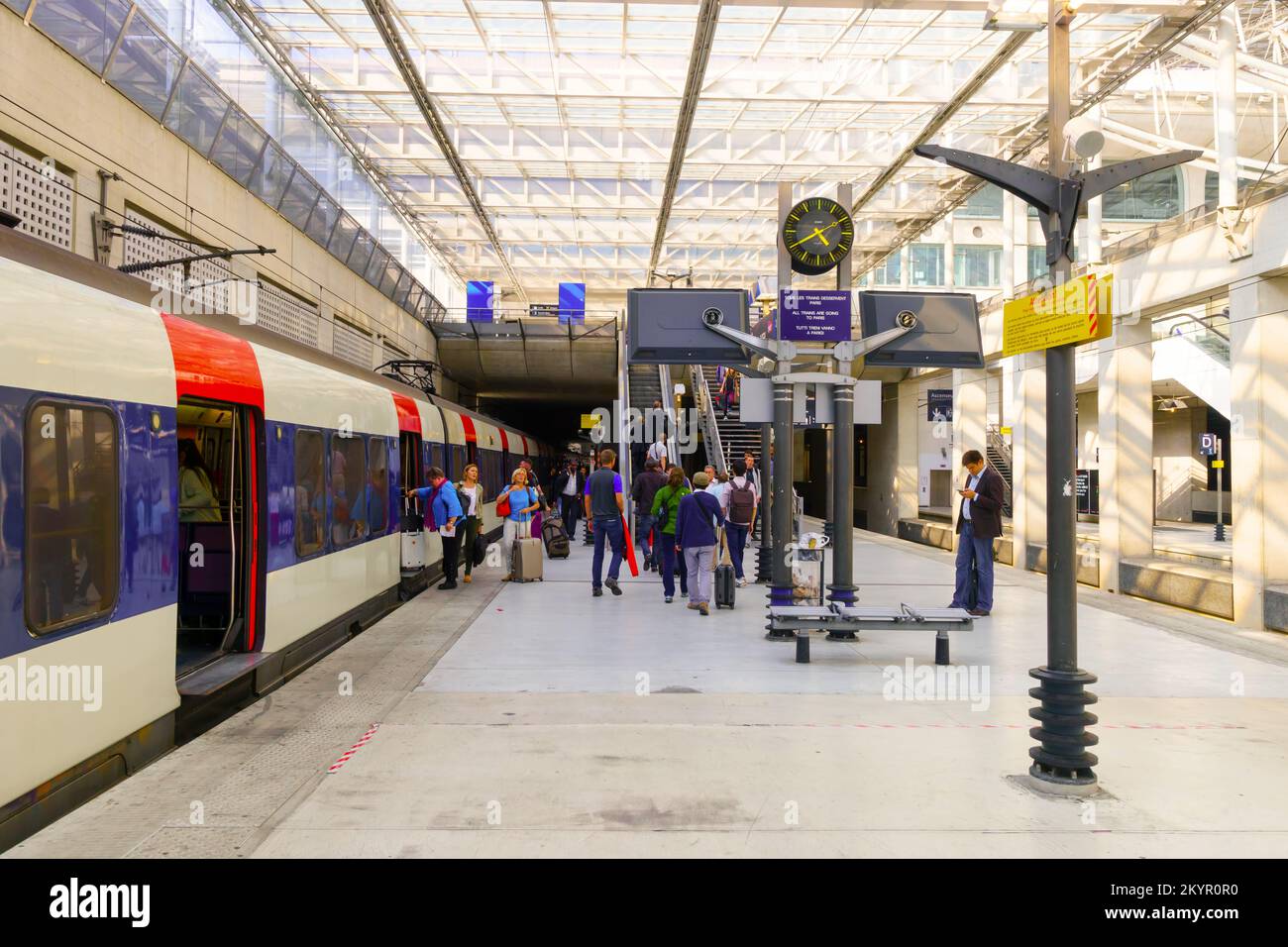 PARIS - SEPTEMBER 10, 2014: train on RER station of Aeroport Charles de ...