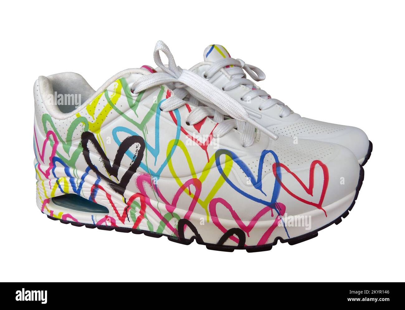 Sports shoes with colorful hearts for women. Isolated on white ...