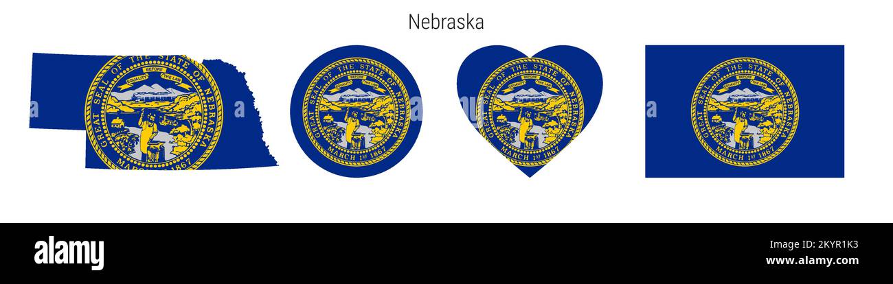Nebraska flag icon set. American state pennant in official colors and ...