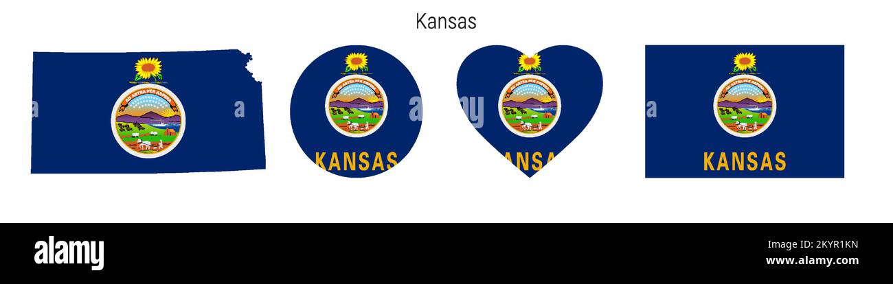 Kansas flag icon set. American state pennant in official colors and ...