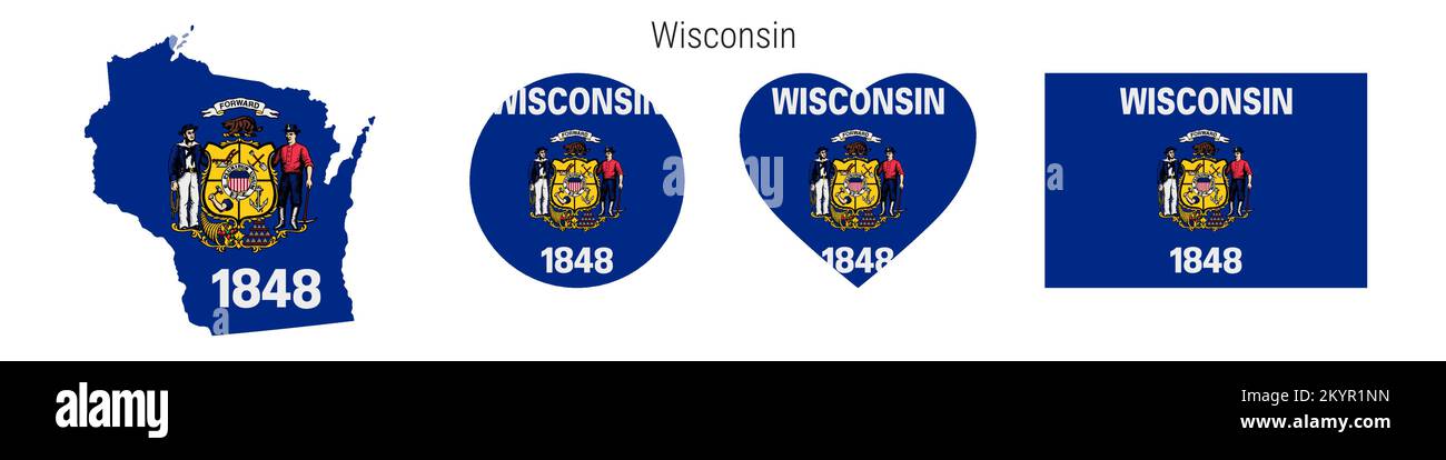 Wisconsin flag icon set. American state pennant in official colors and ...