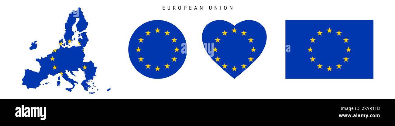 European Union flag icon set. EU pennant in official colors and ...