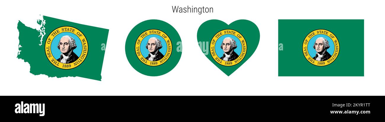 Washington flag icon set. American state pennant in official colors and ...