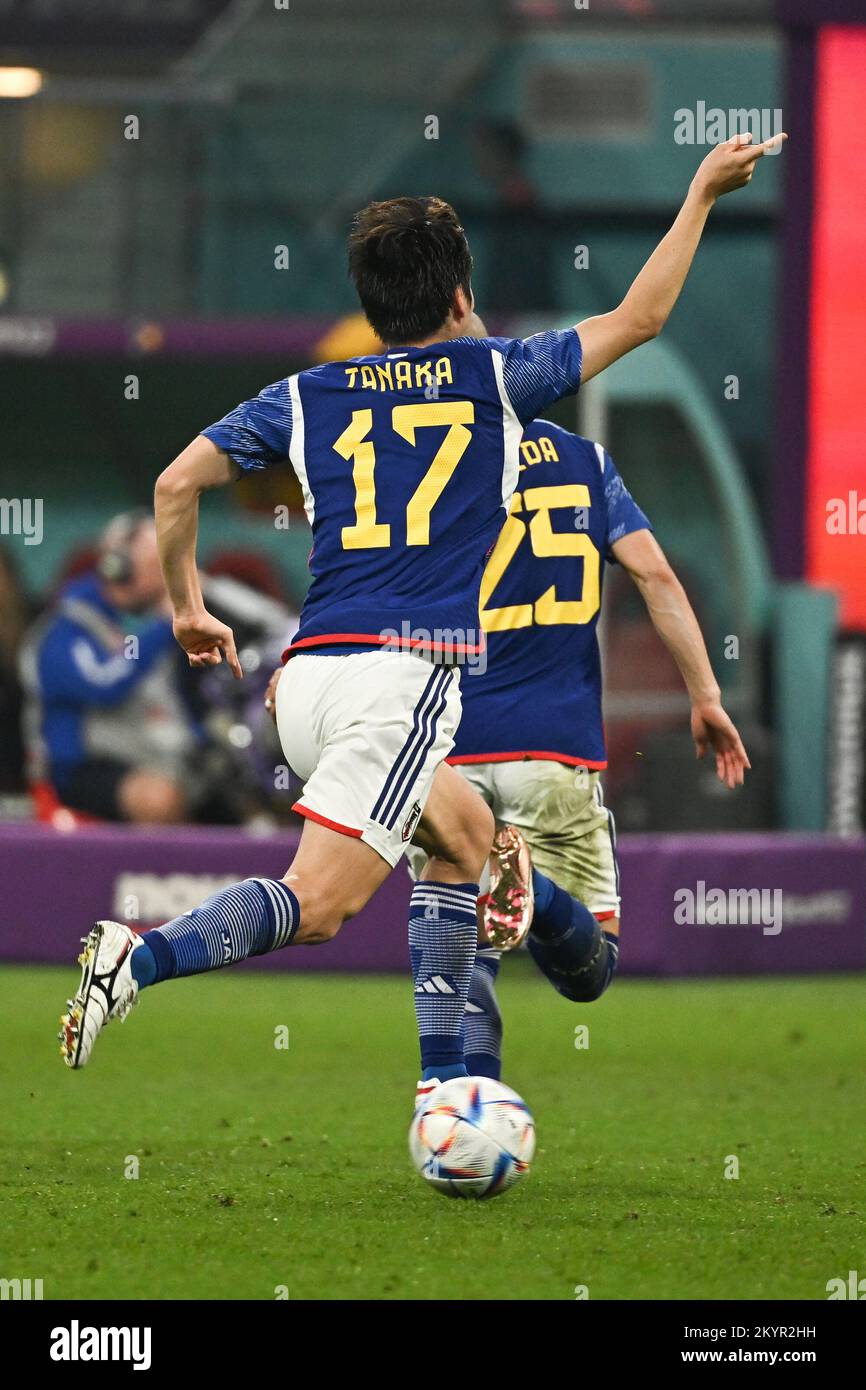 Doha, Qatar on December 1, 2022. Ao Tanaka and Daichi Kamada of Japan ...