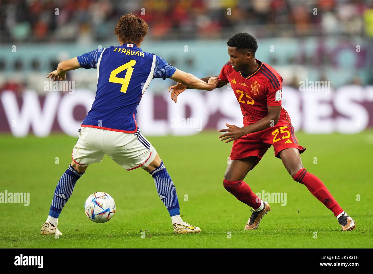 Ar Rayyan, Qatar, December 1, 2022 Ansu Fati of Spain and Kou Itakura ...