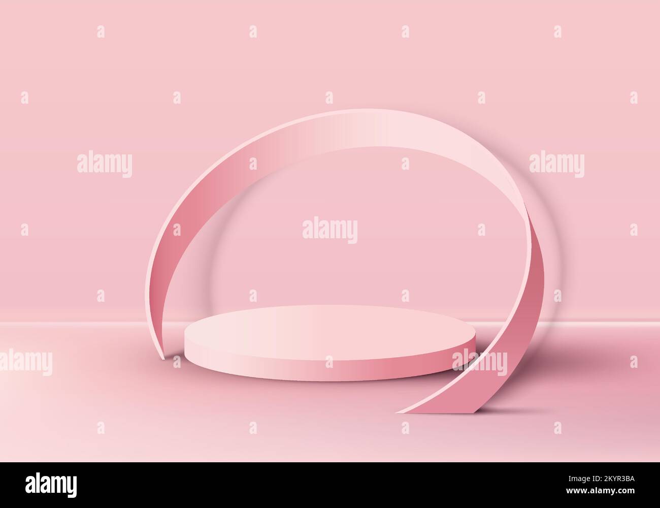 3D realistic modern minimal pink cylinder podium platform with pink ...