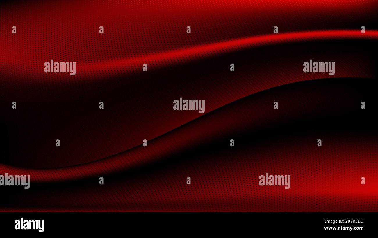 Abstract red fabric drapery wave fold background with particles texture ...