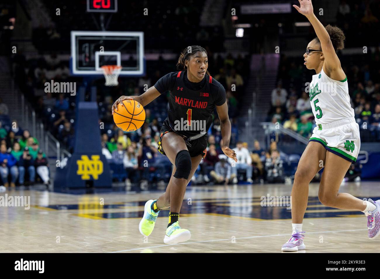 South Bend, Indiana, USA. 01st Dec, 2022. Maryland guard Diamond Miller ...