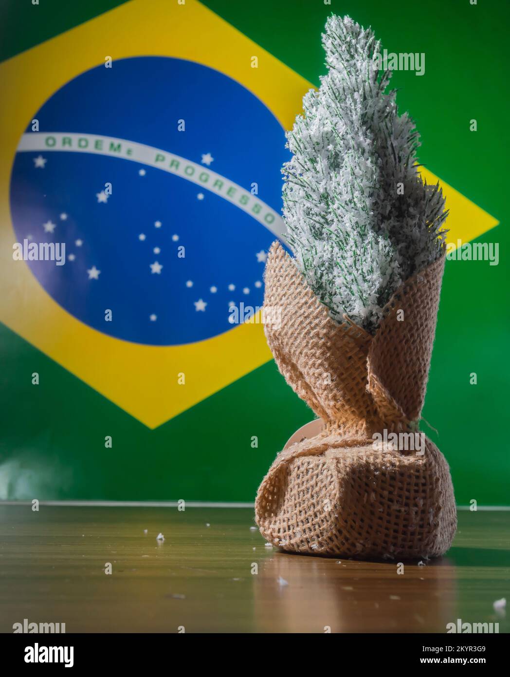 Christmas tree with Brazilian flag in the background, christmas concept ...
