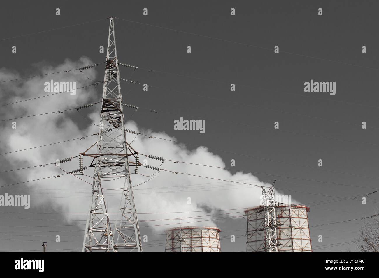 Smoke cooling tower pollution of the surrounding air gray sky ...