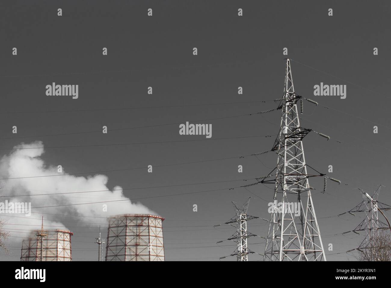 Smoke cooling tower pollution of the surrounding air gray sky ...