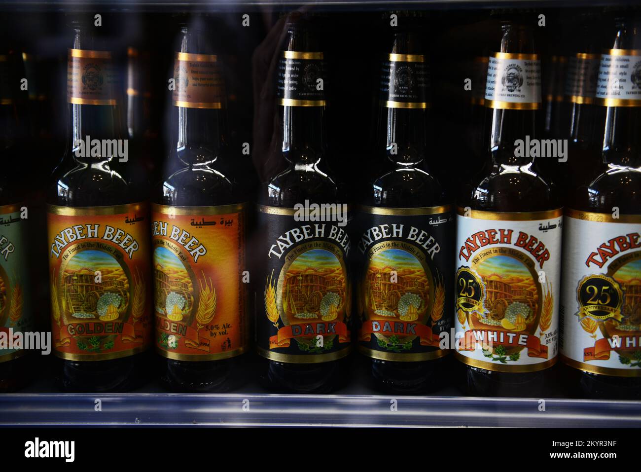 Bottles of Palestinian beers in a bar in the Christian quarter in the ...