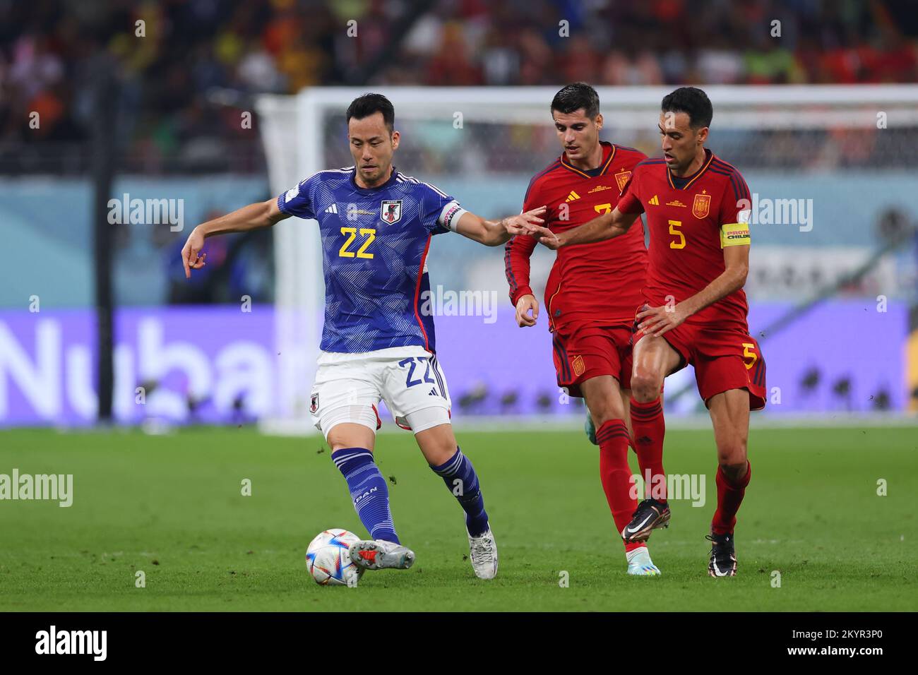Al Rayyan, Qatar. 1st Dec, 2022. (L to R) Maya Yoshida (JPN), Alvaro Morata, Sergio Busquets ...