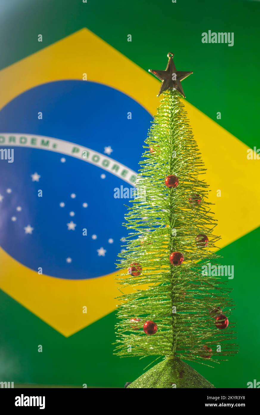 Christmas tree with Brazilian flag in the background, christmas concept ...