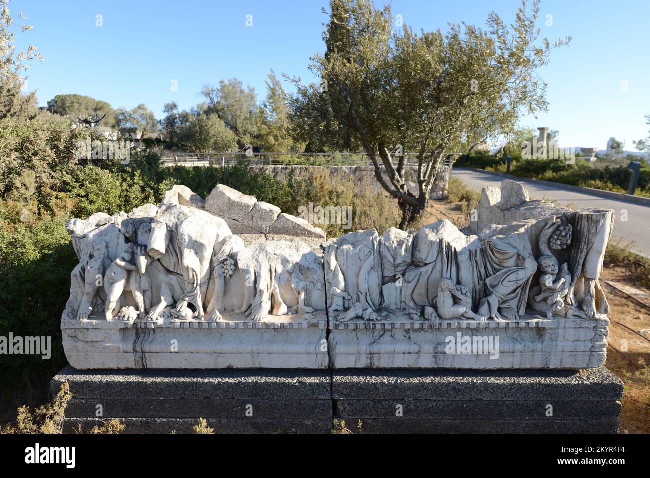 Ancient rock carved sculptures displayed at the park of the Israel ...