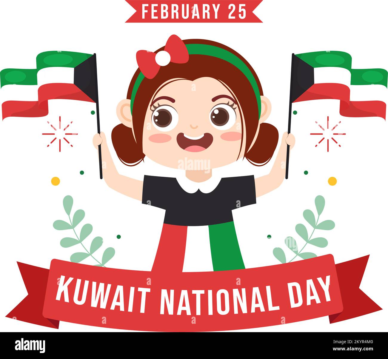 National Kuwait Day on February 25th with Kids Waving a Flag and ...