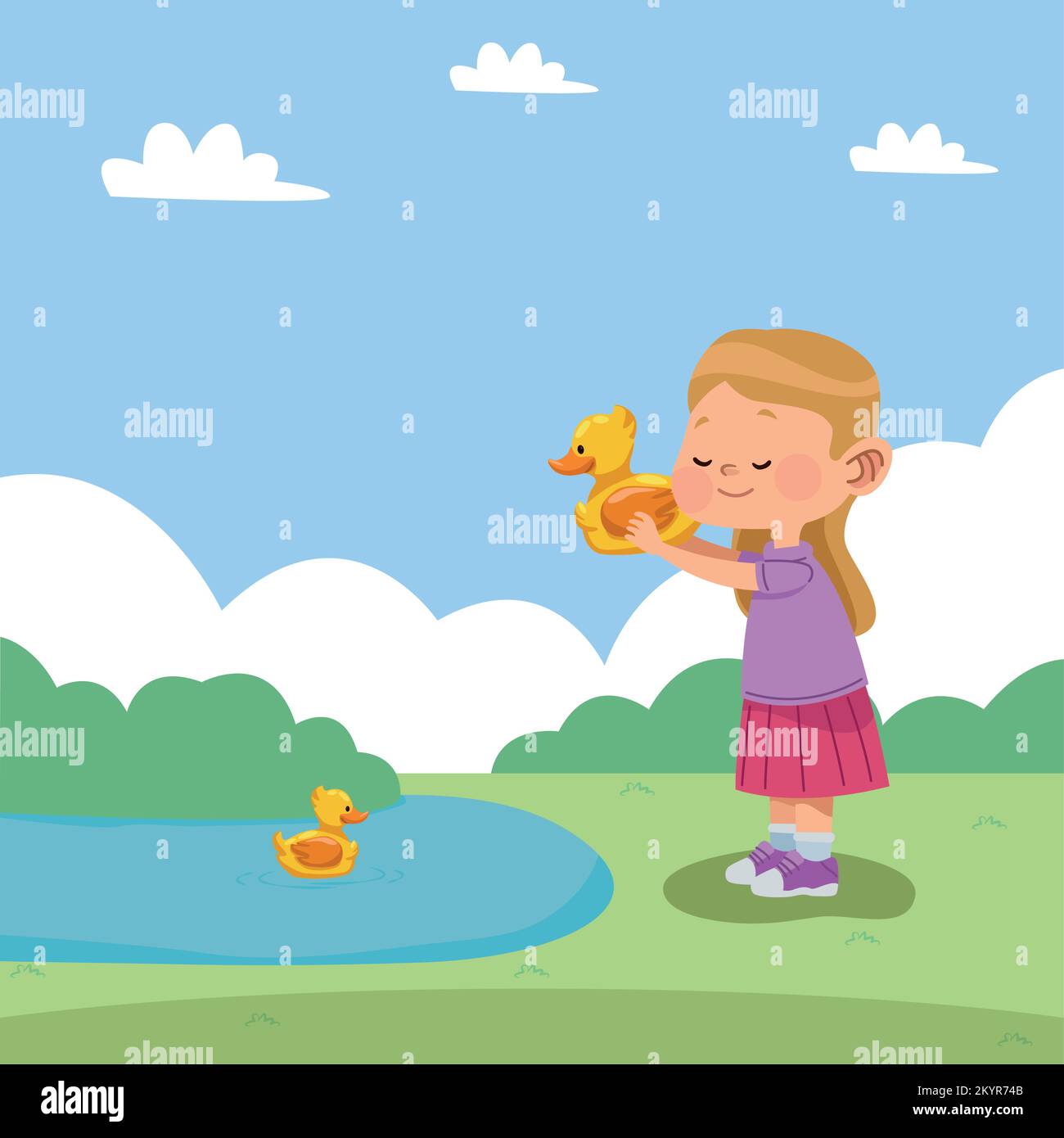 little girl playing with ducks Stock Vector Image & Art - Alamy