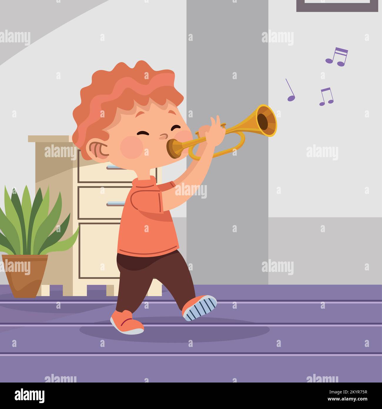 little kid playing trumpet Stock Vector Image & Art - Alamy