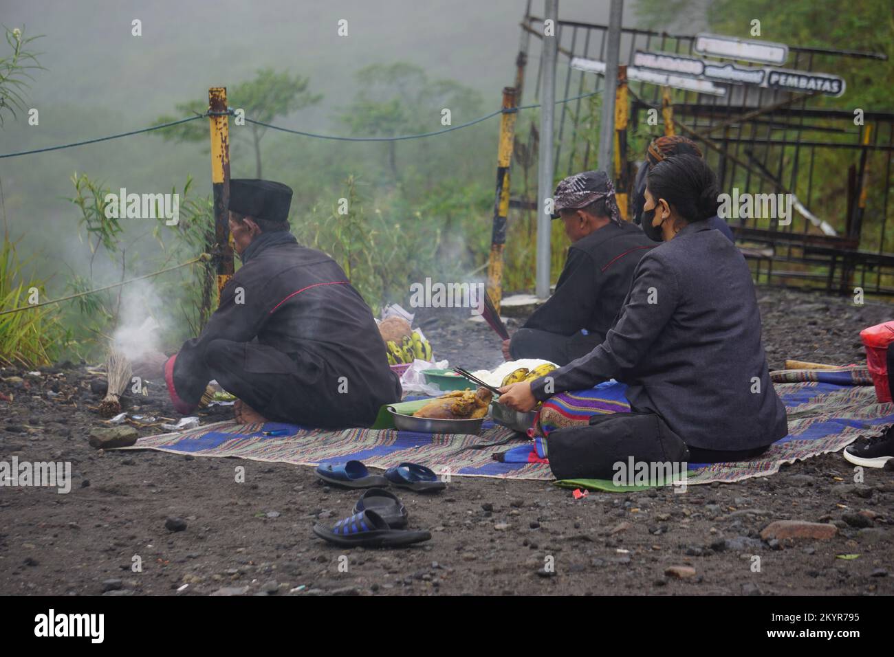 Larung sesaji (Javanese thanksgiving) Gunung Kelud. Larungan is one of ...