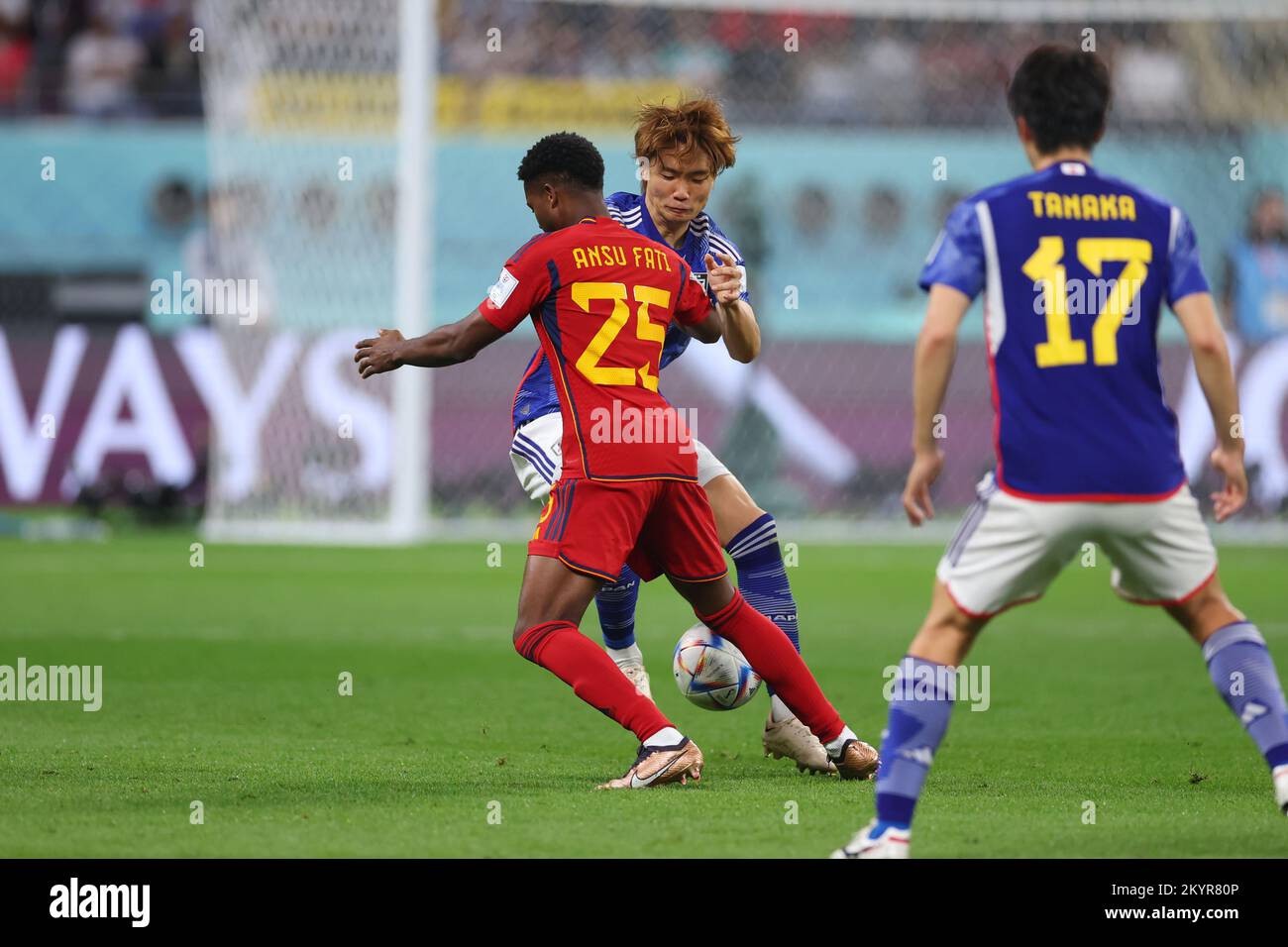 Al Rayyan, Qatar. 1st Dec, 2022. (L to R) Ansu Fati (ESP), Ko Itakura (JPN) Football/Soccer ...