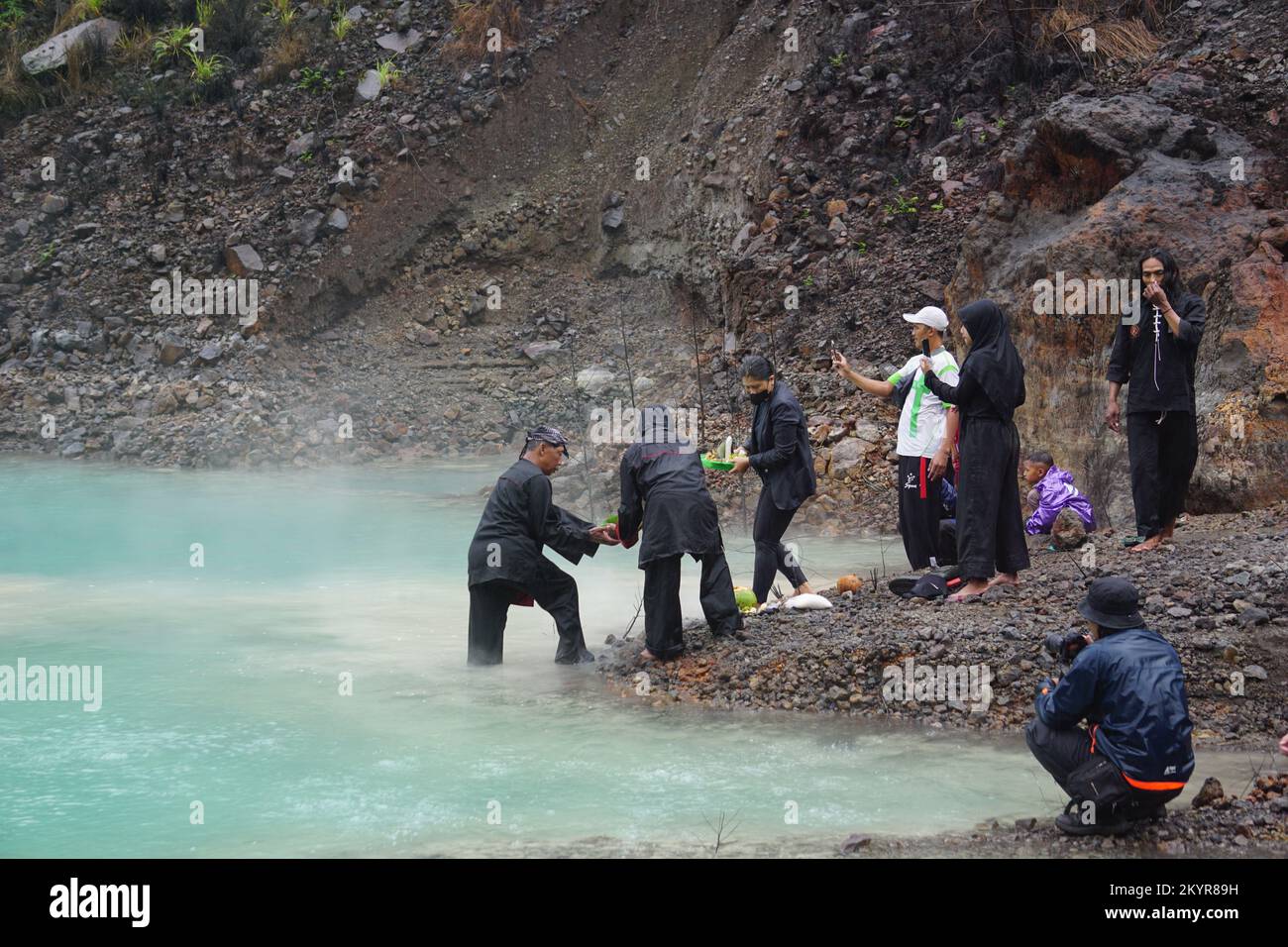 Larung sesaji (Javanese thanksgiving) Gunung Kelud. Larungan is one of ...