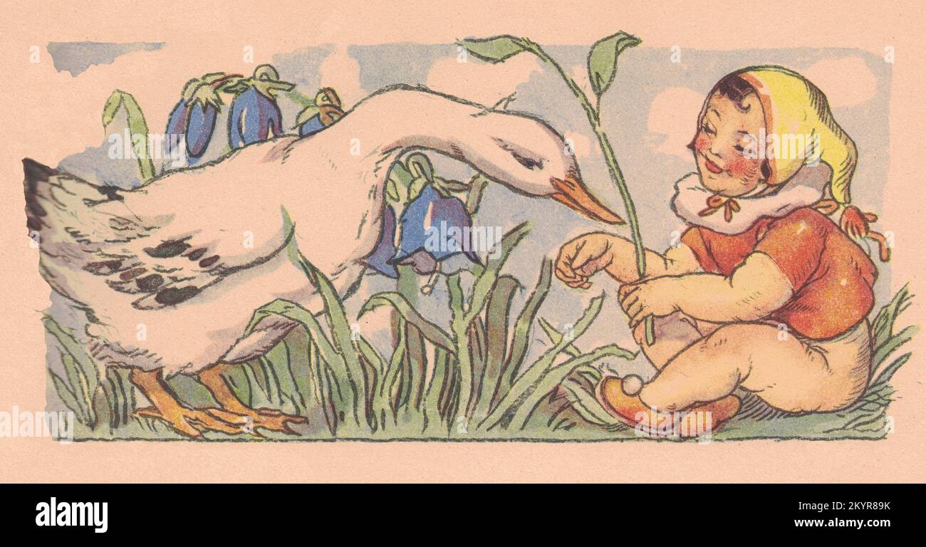 Colourful vintage illustration shows a little fairytale boy. Vintage ... Colourful vintage illustration shows a little fairytale boy. Vintage ...