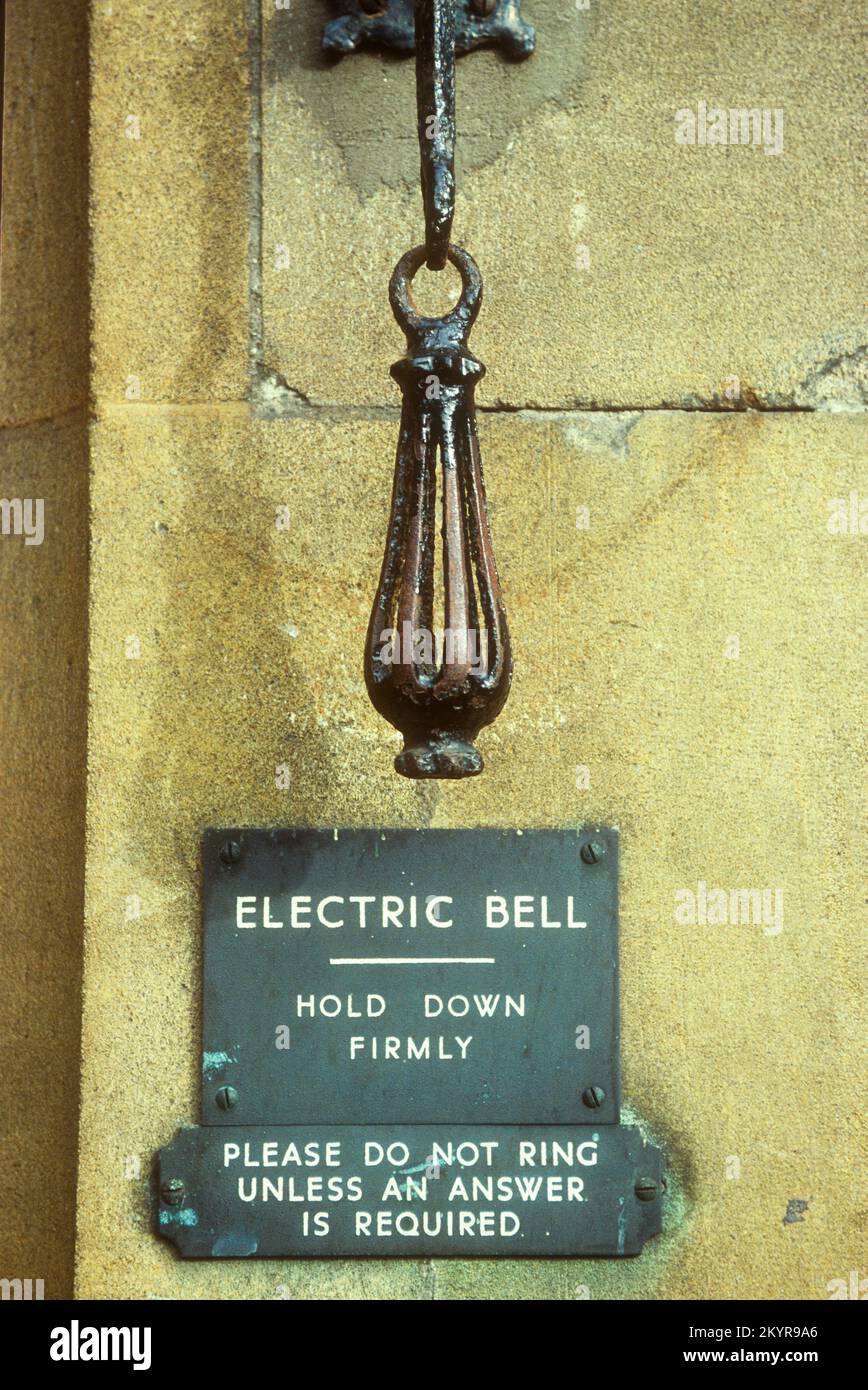 Old-fashioned bell pull at St John's College, University of Cambridge ...