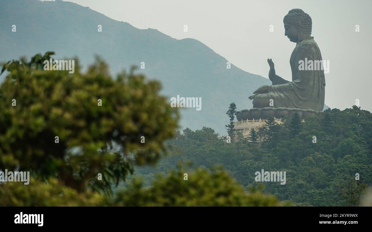 Big Buddha Statue on Lantau Island, Hong Kong, side view Stock Photo ...