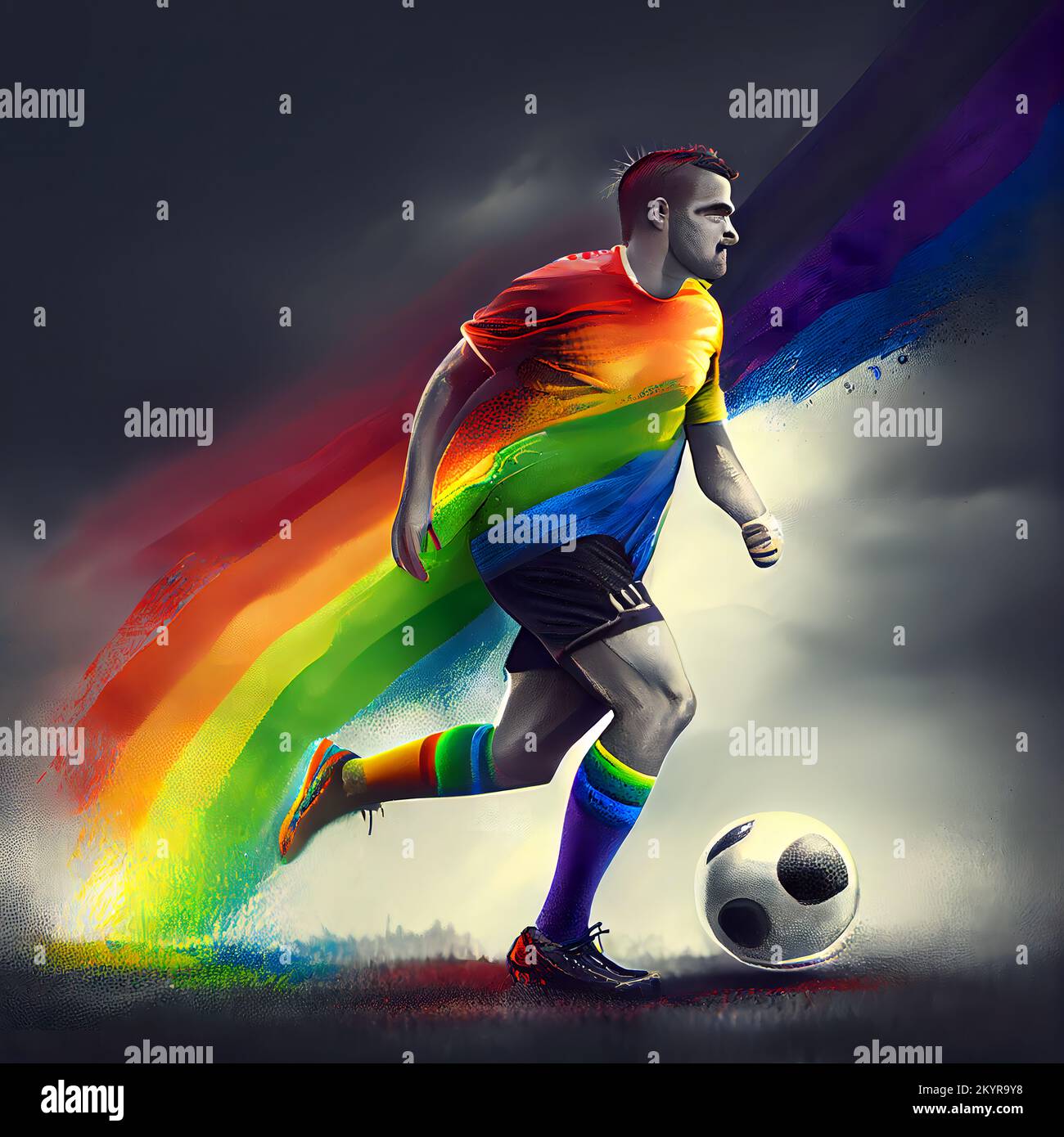 Football / Soccer illustration, celebrating the World Cup, rainbow ...