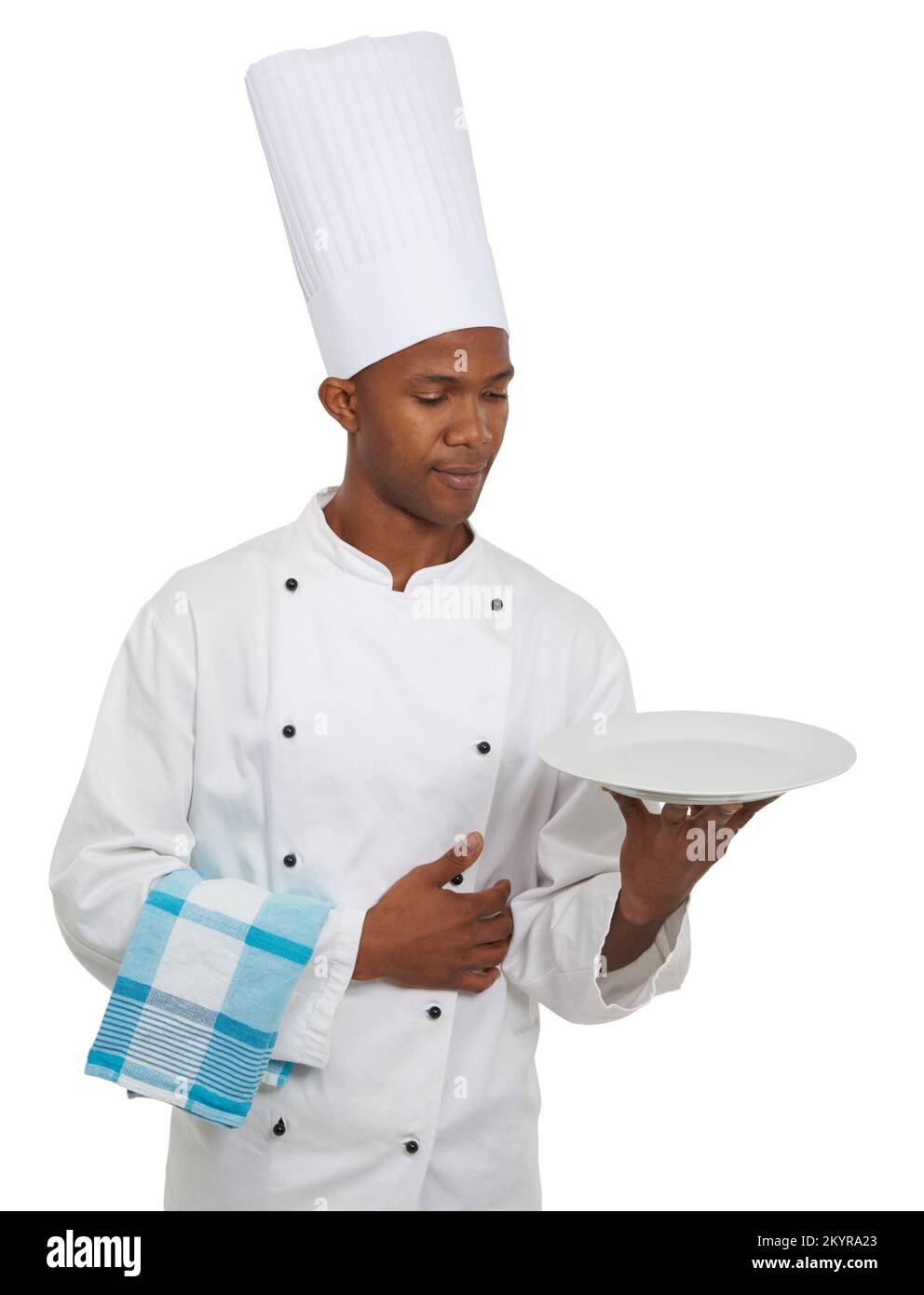 The food of your choice. An african chef holding a plate - Copyspace ...