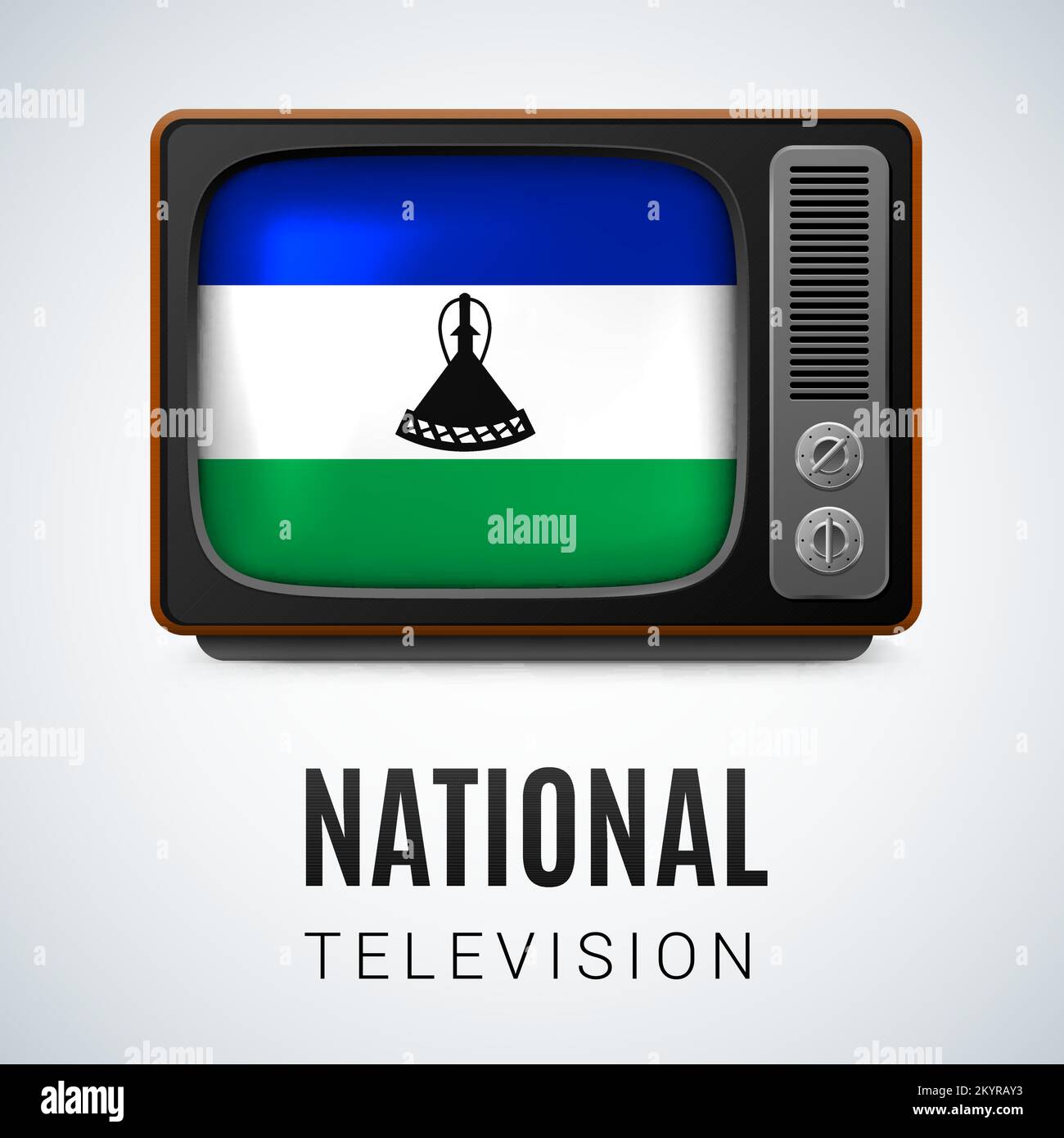 Vintage TV and Flag of Lesotho as Symbol National Television. Tele ...