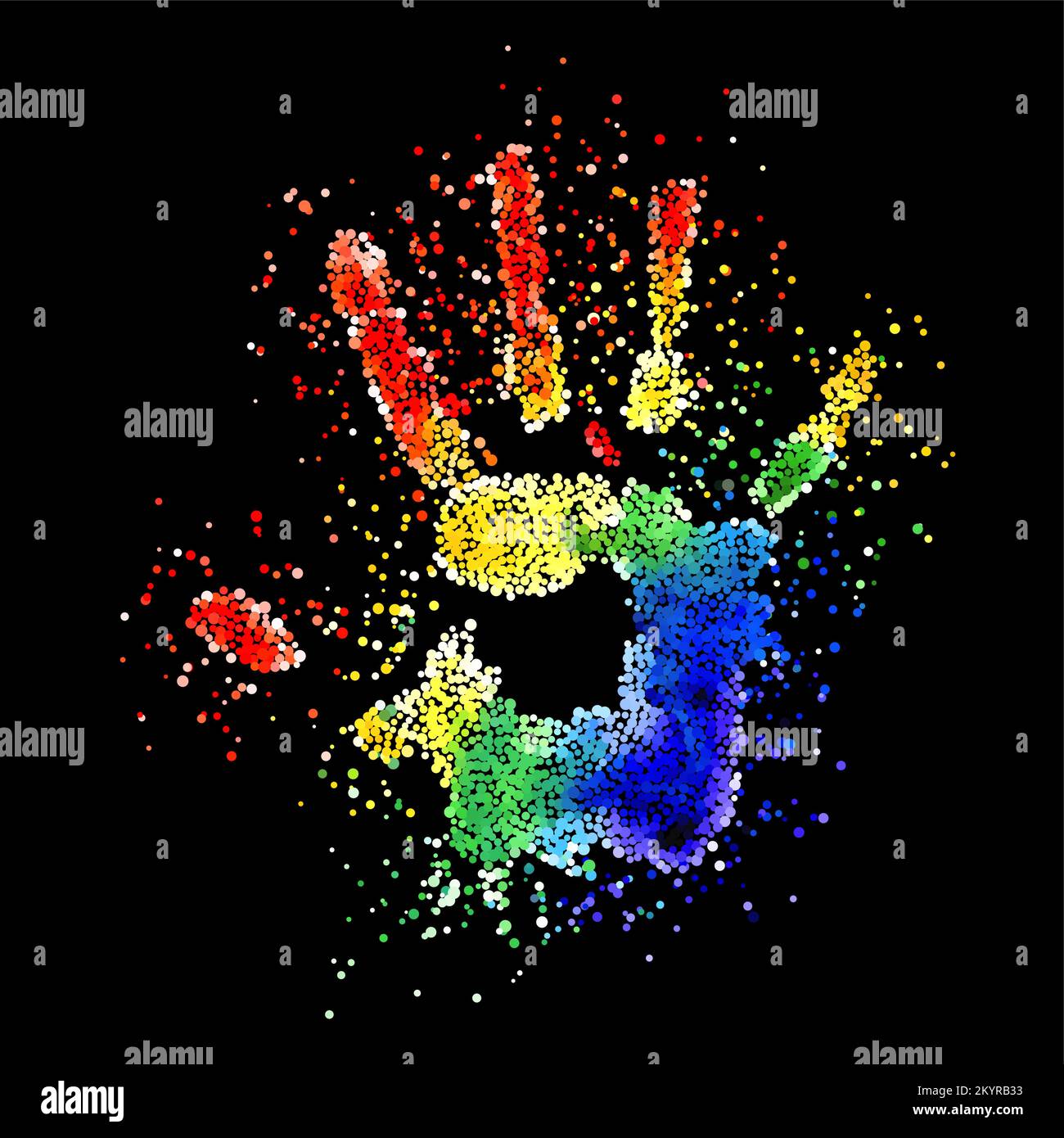 Abstract Colorful Handprint of Dots. Rainbow Colors Dots Shape of a ...