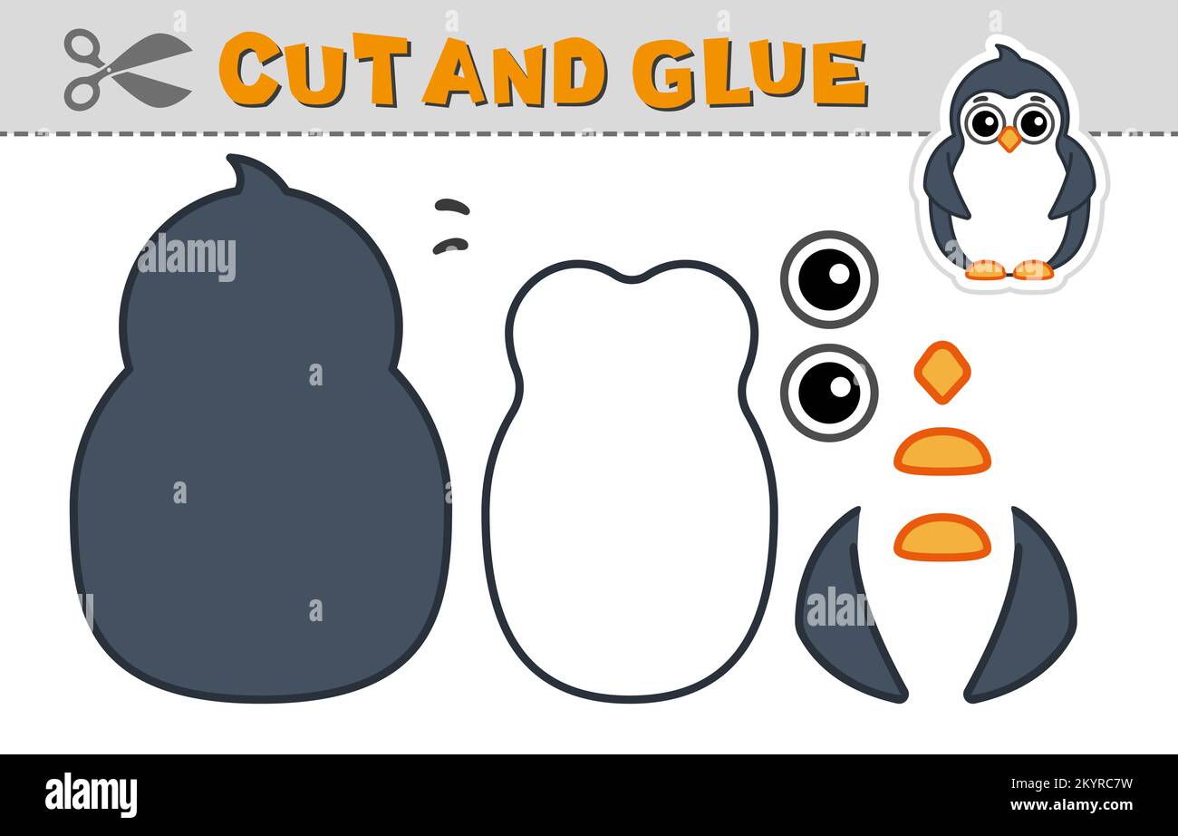 Cut out applique and glue a penguin. Vector illustration. Paper game ...