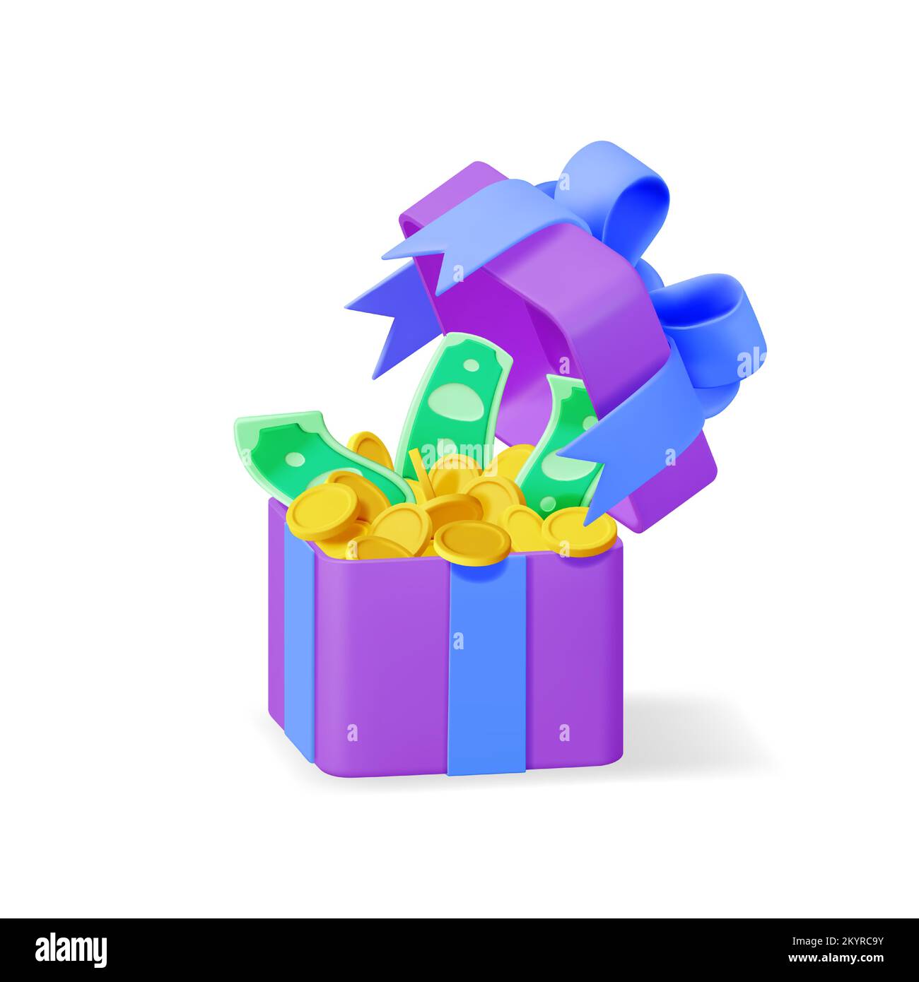 3D Open Gift Box Full of Gold Coins and Dollars Stock Vector Image ...